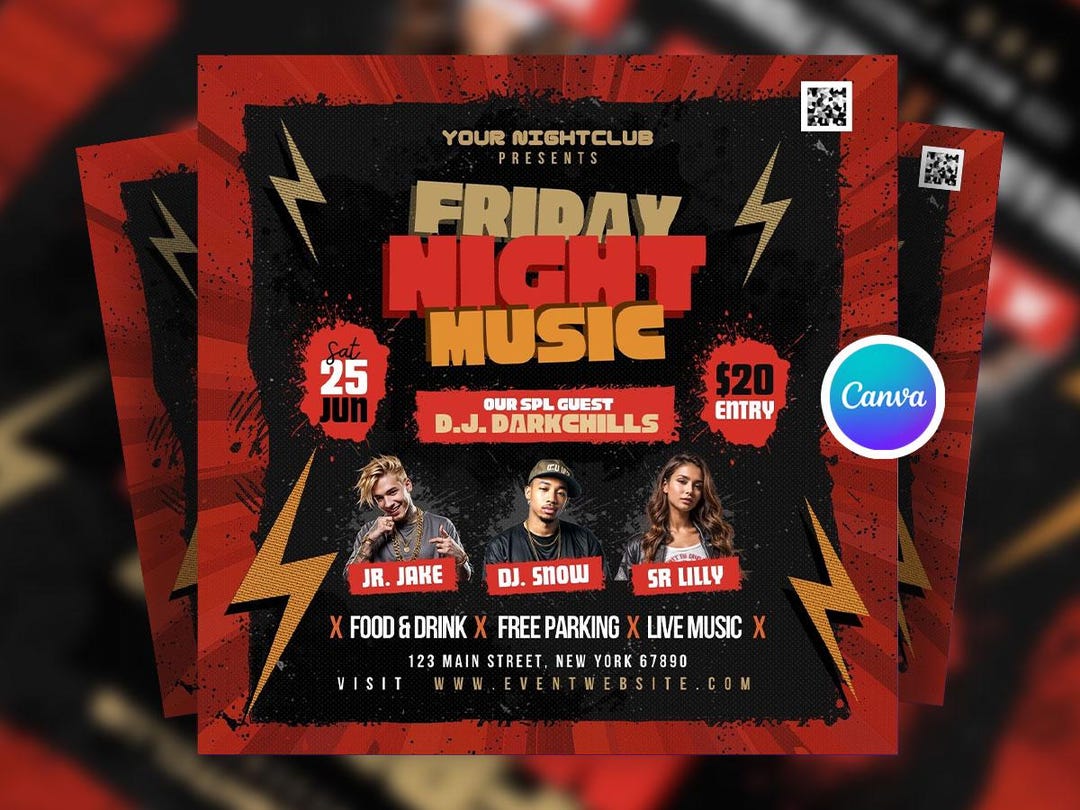 Editable Canva Friday Live Music Event Flyer, Square Canva Club Party ...