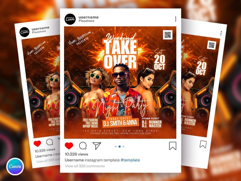 Editable Weekend Takeover Night Club Party Flyer Canva Template, DJ ...