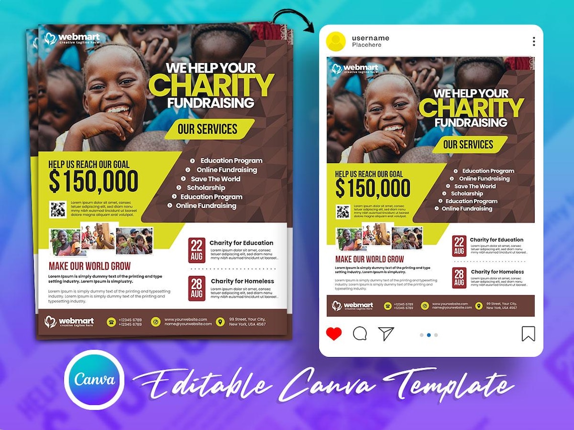 Editable NGO Charity Fundraisers Flyer Canva Template, Non-profit Event ...
