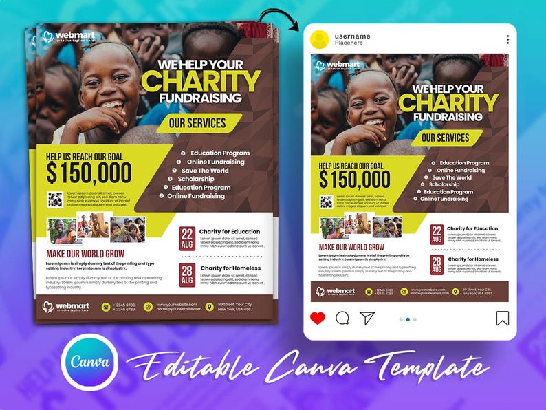 Editable NGO Charity Fundraisers Flyer Canva Template, Non-profit Event ...