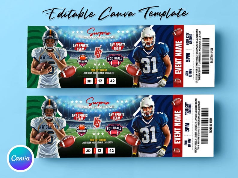 Editable Football Game Ticket Template, Sports Event Ticket, DIY Match ...