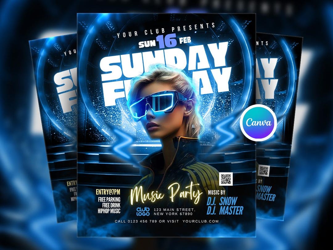 Crazy Weekend Club Music Party Canva Flyer Template, Editable DJ Night ...
