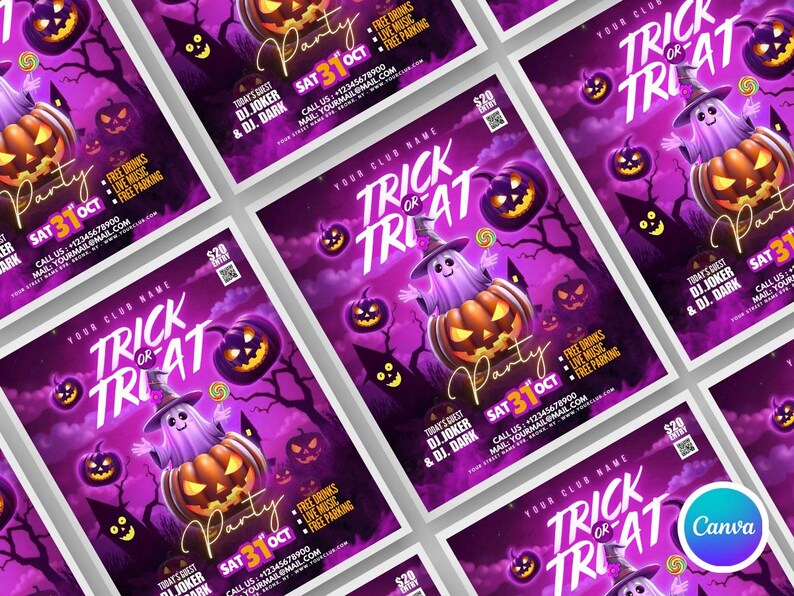 Editable Halloween Trick or Treat Flyer Canva Template, Kids Halloween ...