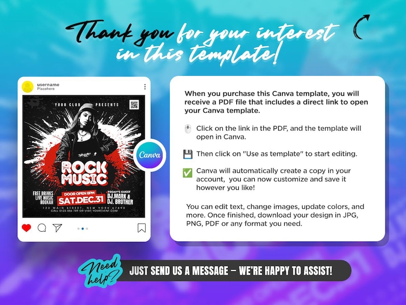Rock Music Live Event Flyer Canva Template, Grunge Flyer, Editable Rock ...