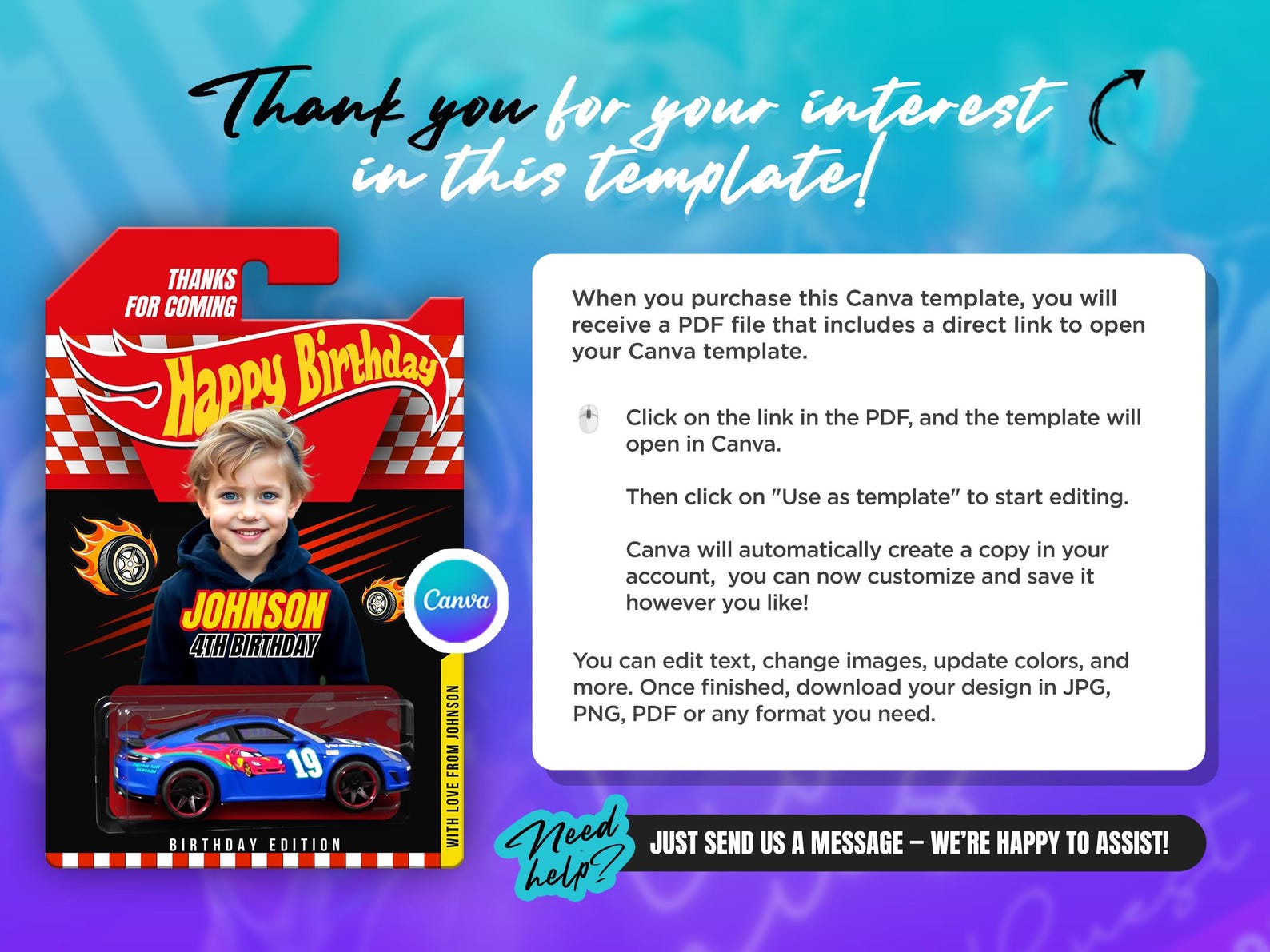 Editable Happy Birthday Race Car Packaging Canva Template, Printable ...