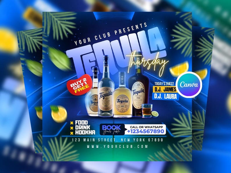Editable Tequila Thursday Flyer Canva Template, Bar Club Night Event ...