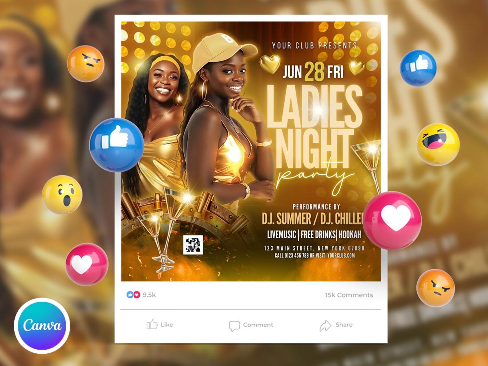 Editable Weekend Night Club Party Flyer Canva Template, DJ Event Flyer ...