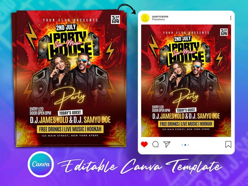 Live DJ Music Party Canva Flyer Template, Editable 4x5 Party Canva ...