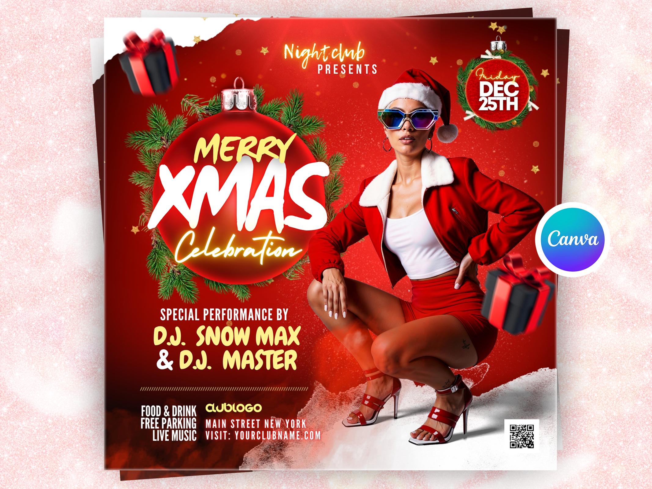 Editable Christmas Night Club Party Flyer Canva Template, Holiday DJ ...