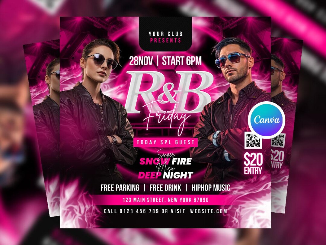 Editable Rnb Nightclub Party Flyer Canva Template, Urban Club Flyer ...