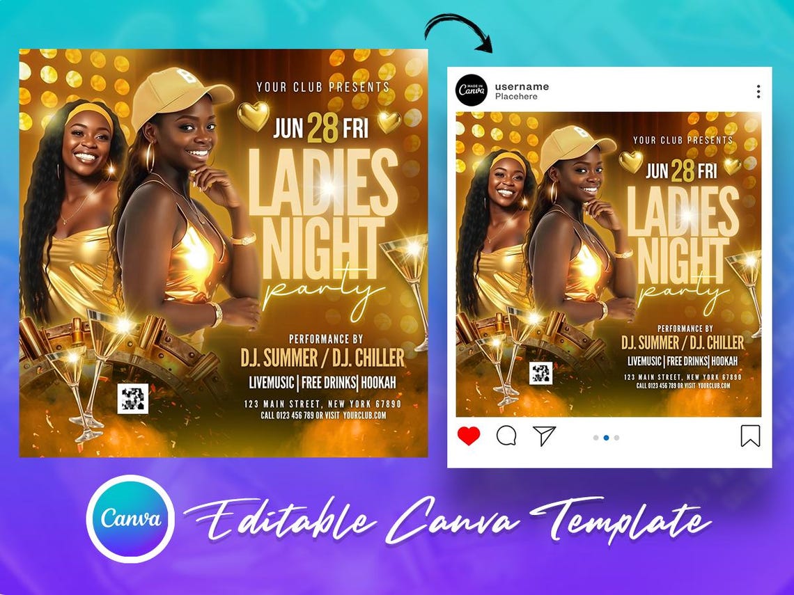 Editable Weekend Night Club Party Flyer Canva Template, DJ Event Flyer ...