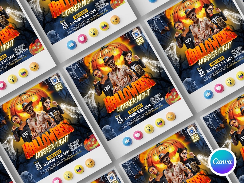 Editable Halloween Party Flyer Canva Template, Spooky Night Club Event ...