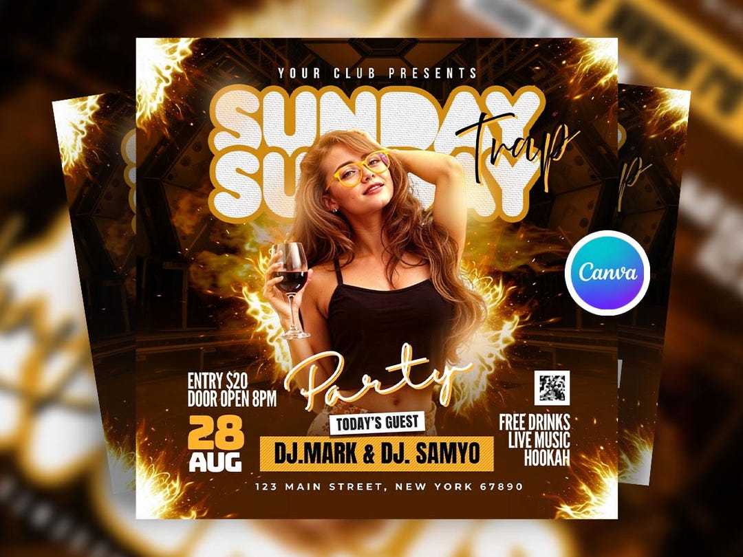 Editable Club Party Flyer Template for Canva, Club Event Flyer, DJ ...