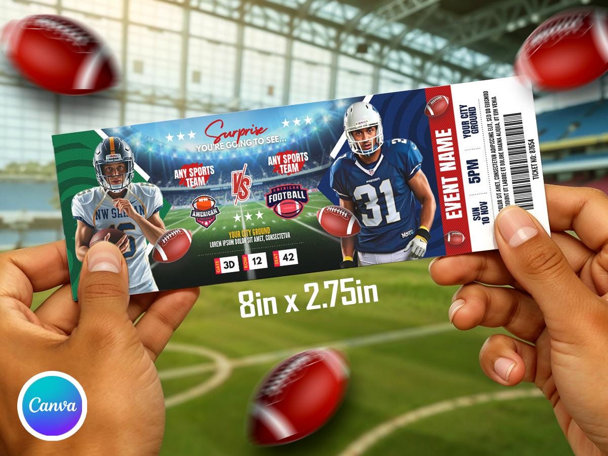 Editable Football Game Ticket Template, Sports Event Ticket, DIY Match ...