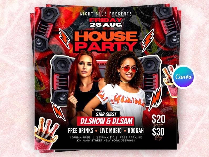 House Party Social Media Flyer Canva Template, Editable Home Party ...