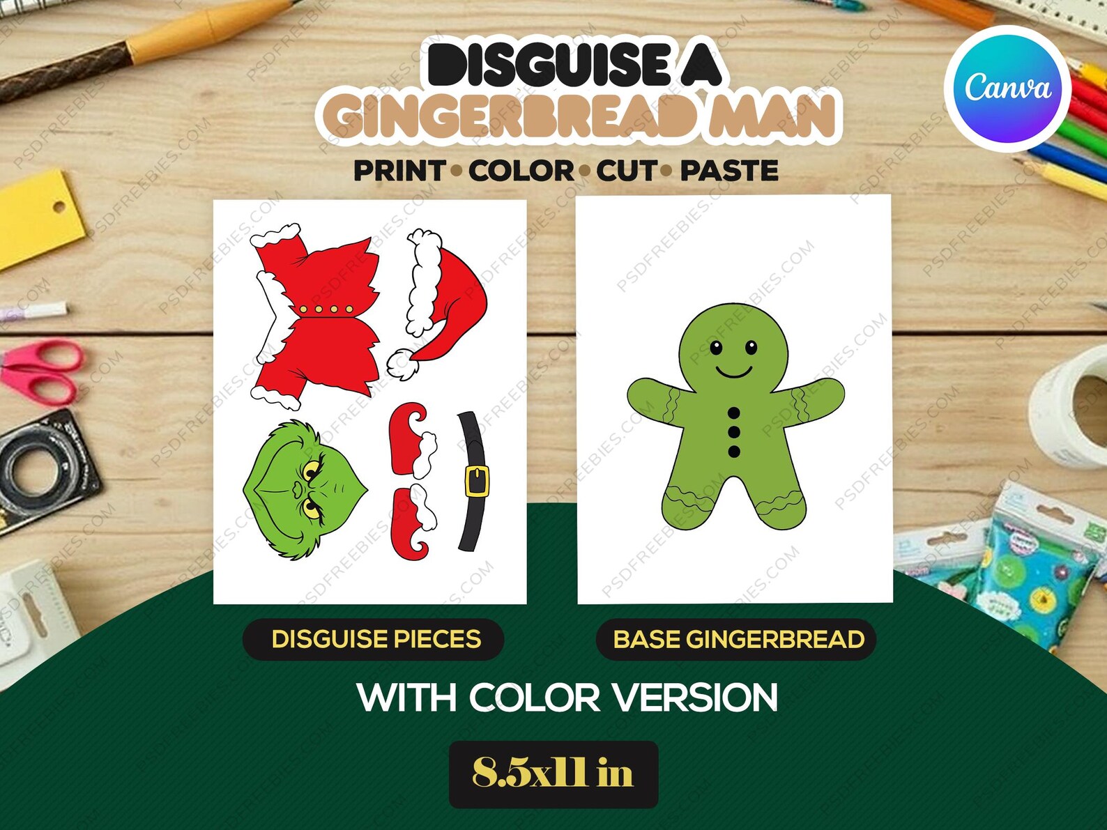Grinch Gingerbread Man in Disguise, Christmas Grinch Costume Craft ...