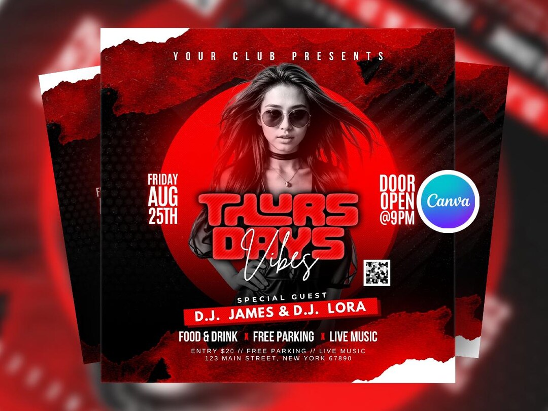 Editable Thursday Night Club Party Canva Template, DJ Night Canva Flyer ...