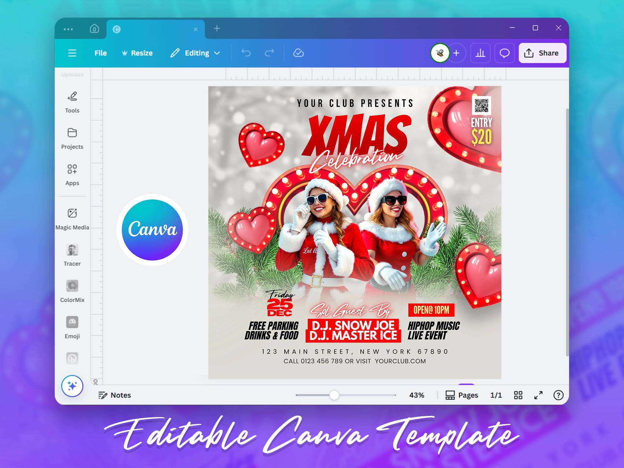 Editable Christmas Party Flyer Canva Template, Holiday Event Invitation ...
