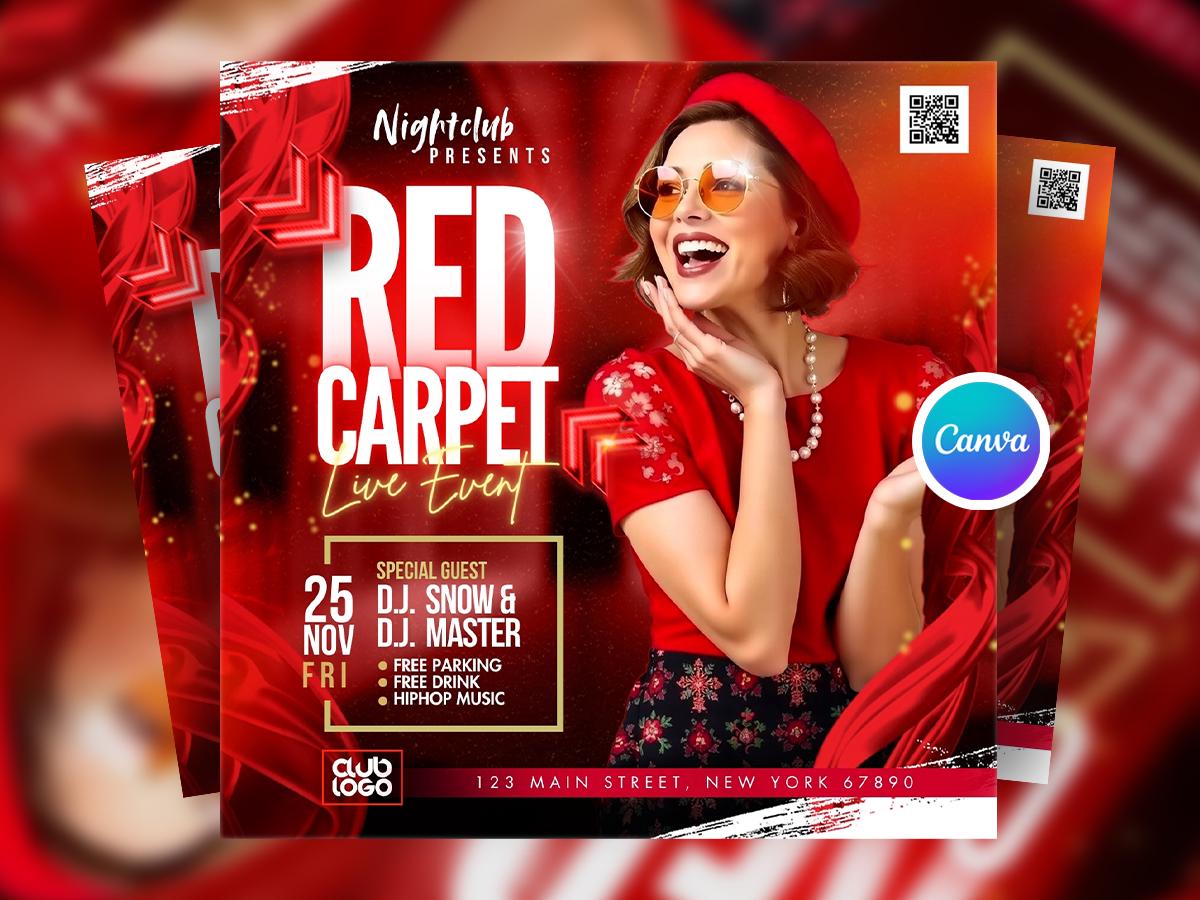 Editable Red Carpet Club Party Flyer Canva Template, VIP Night Event ...