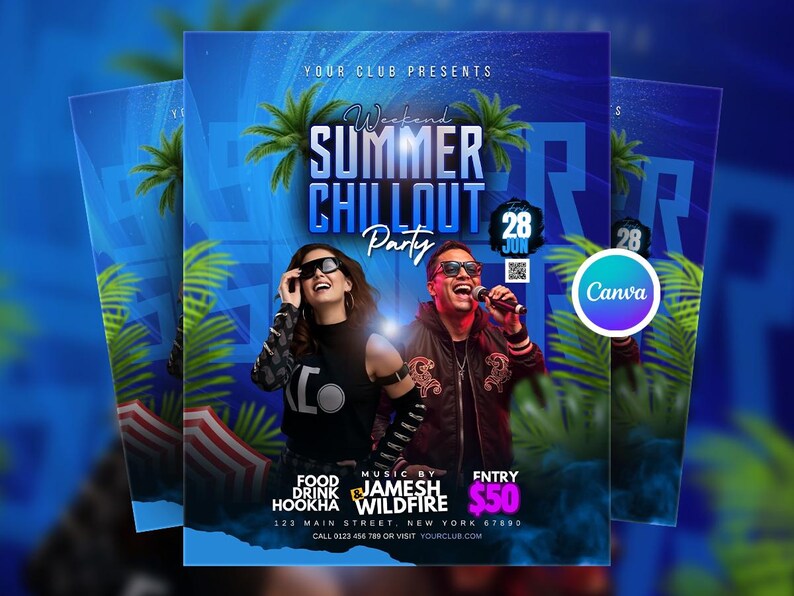 Editable Summer Chill Out Club Party Flyer Canva Template, Beach Vibes ...