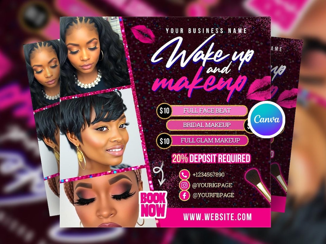 Editable New Clients Makeup Booking Flyer Canva Template, Beauty Salon ...