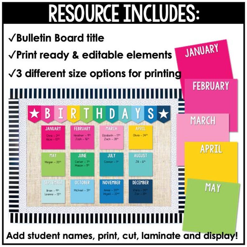 Birthday Display Bulletin Board Kit EDITABLE Classroom Decor - Etsy