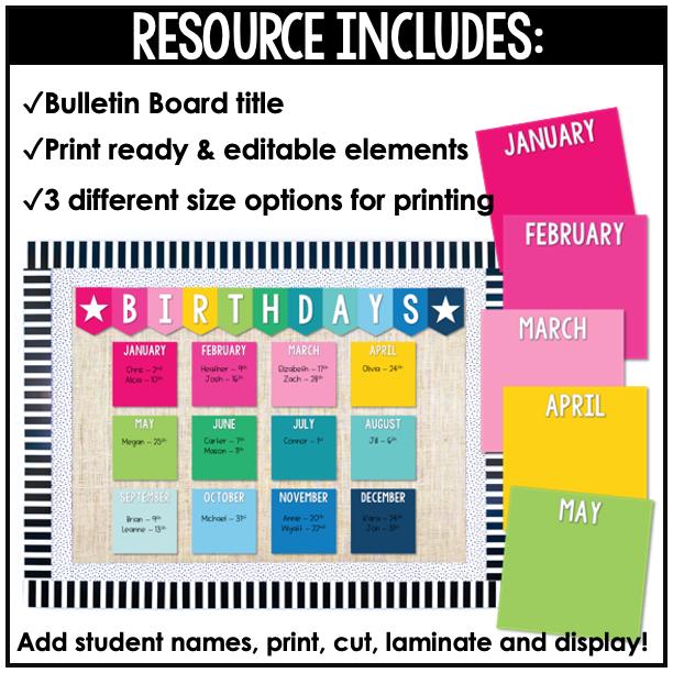 Birthday Display Bulletin Board Kit EDITABLE Classroom Decor - Etsy