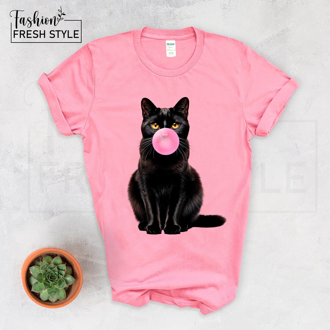 Black Cat Blowing Bubble Shirt, Funny Cat Shirt, Cat Lover Gift, Black ...