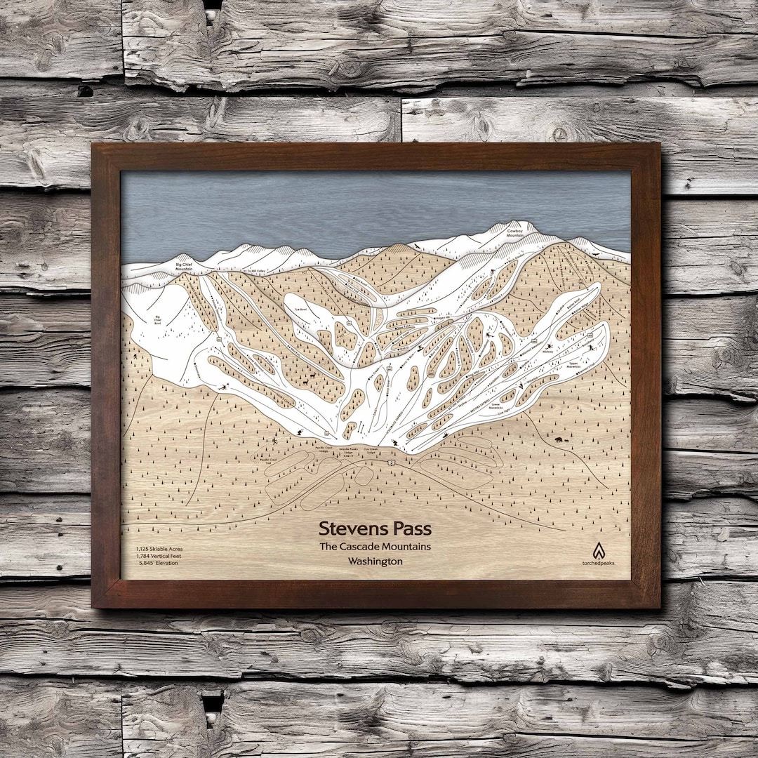 3D Stevens Pass, WA Ski Trail Map Art Wooden Ski Slope Art, Layered ...