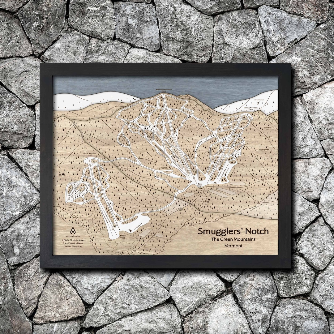 3D Smugglers' Notch, VT Ski Trail Map Art Wooden Smugglers' Notch VT ...
