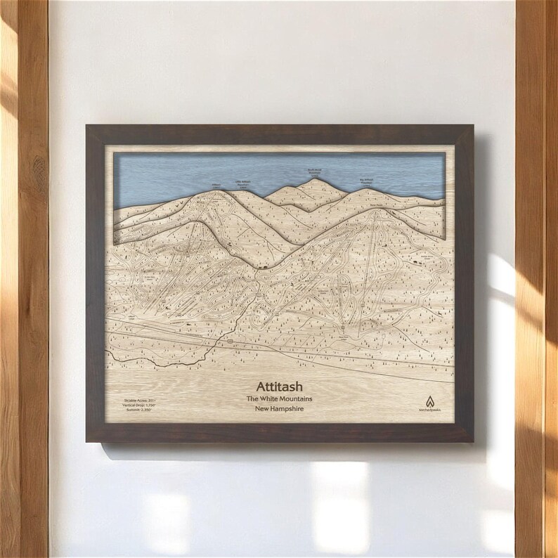 Attitash Mountain Ski Map | Custom Wood Ski Resort Map, Skiing Wall Art ...