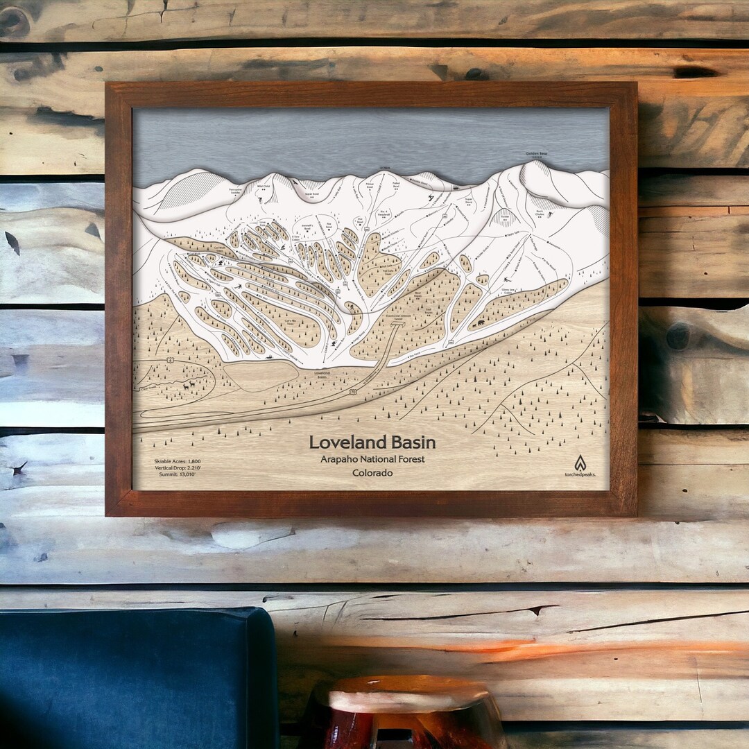 3D Loveland, CO Wood Ski Trail Map Loveland Basin Custom Mountain Art ...