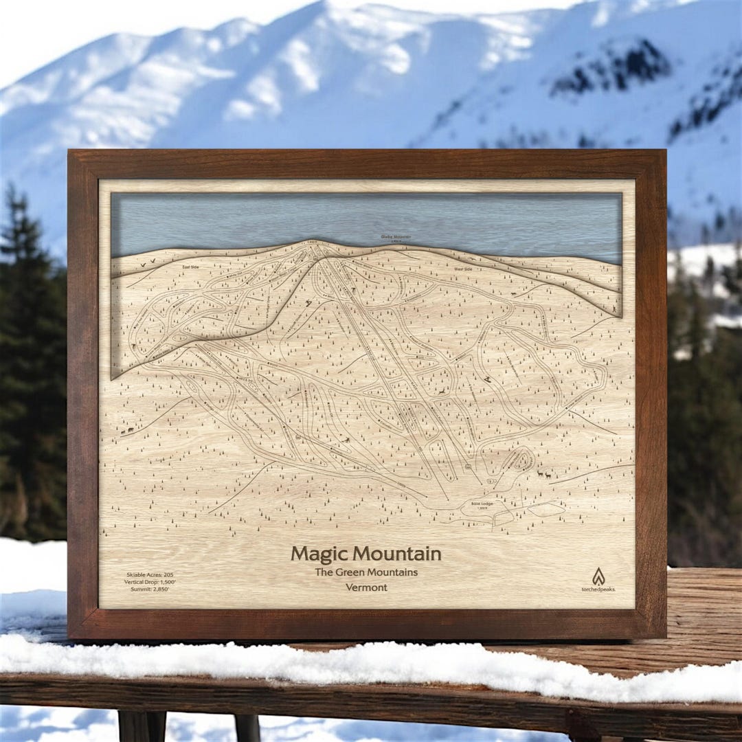 Magic Mountain Vermont Ski Map | Custom Wood Ski Resort Map, Skiing ...