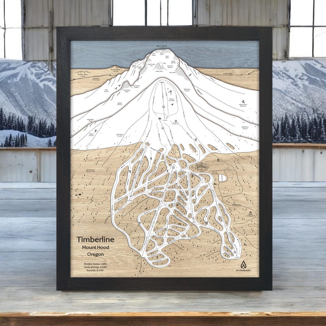 Timberline Lodge Mount Hood Ski Trail Map | Wooden Ski Map, Skiing Sign ...