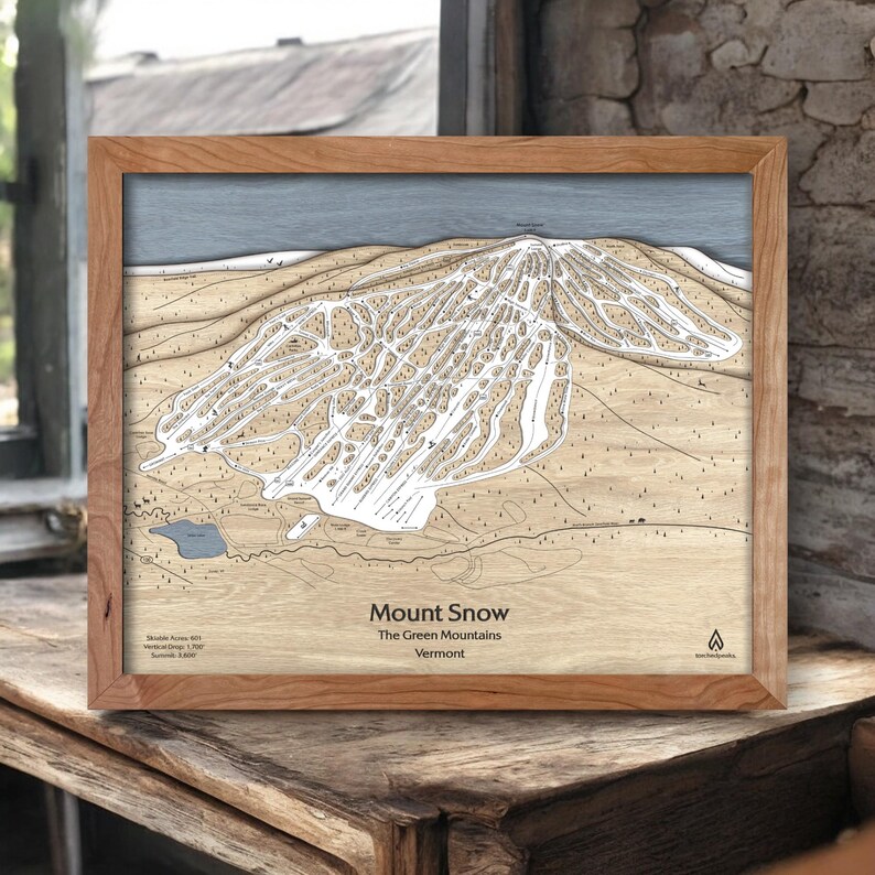 3D Mount Snow, VT Ski Trail Map Art Custom Wood Ski Map, Ski Decor, Ski ...