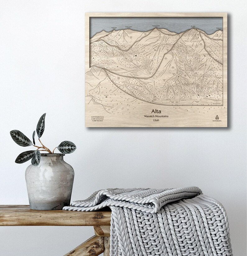 3D Alta, Utah Ski Trail Map Art Ski Slope Art, Wooden Ski Map Art ...