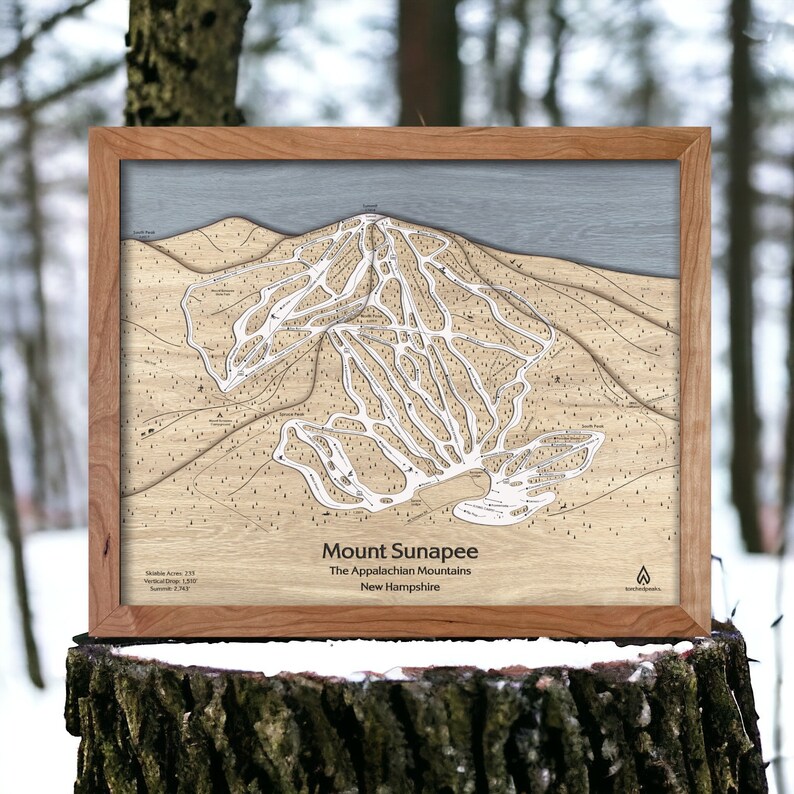 3D Mount Sunapee, NH Ski Trail Map Custom Wood Mountain Art, Layered ...