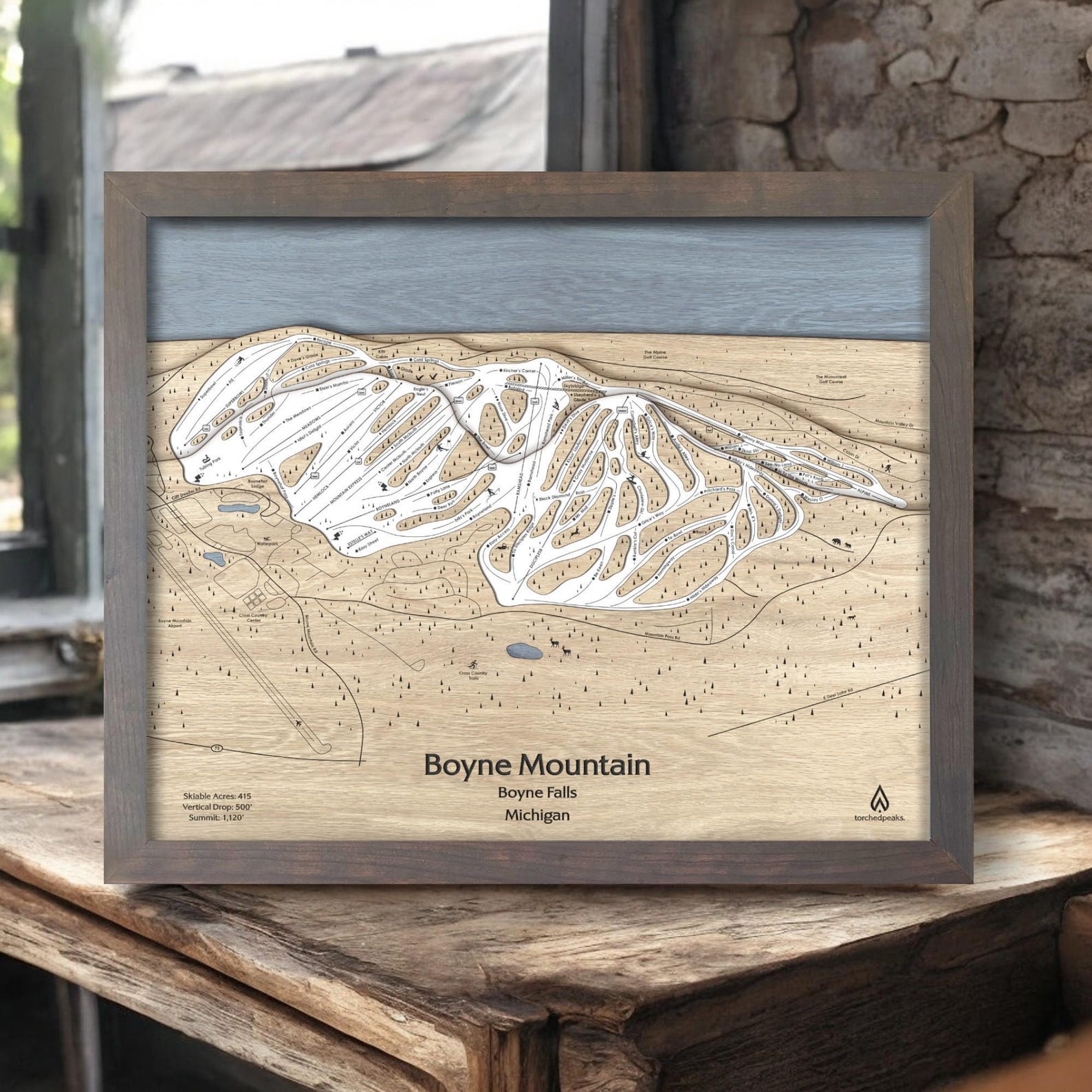 Boyne Mountain, MI Ski Trail Map | Wooden Ski Map, Ski Wall Art ...