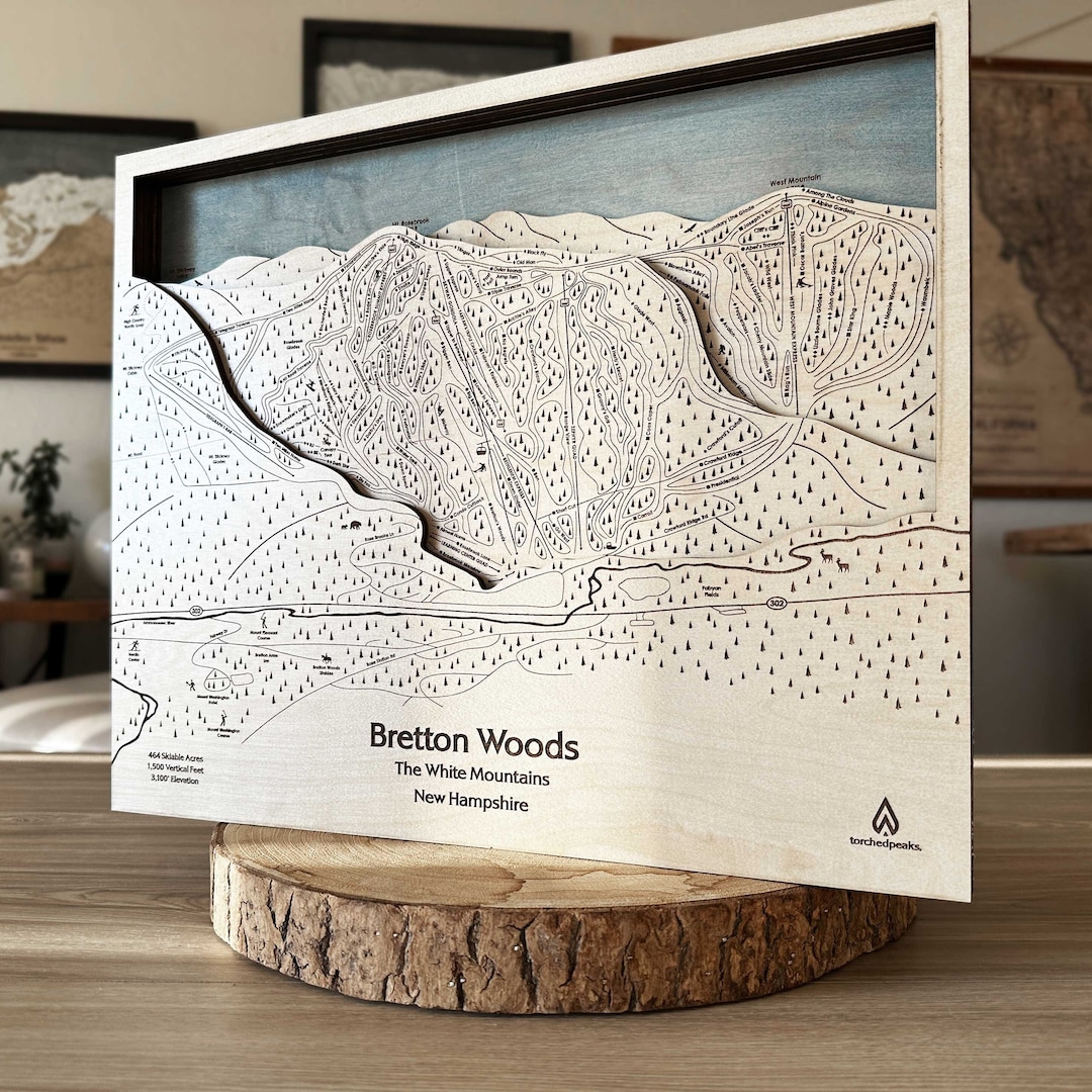 3D Bretton Woods, NH Ski Trail Map Art Ski Slope Mountain Art, Engraved ...