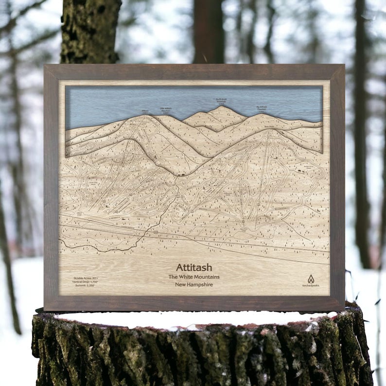 Attitash Mountain Ski Map | Custom Wood Ski Resort Map, Skiing Wall Art ...