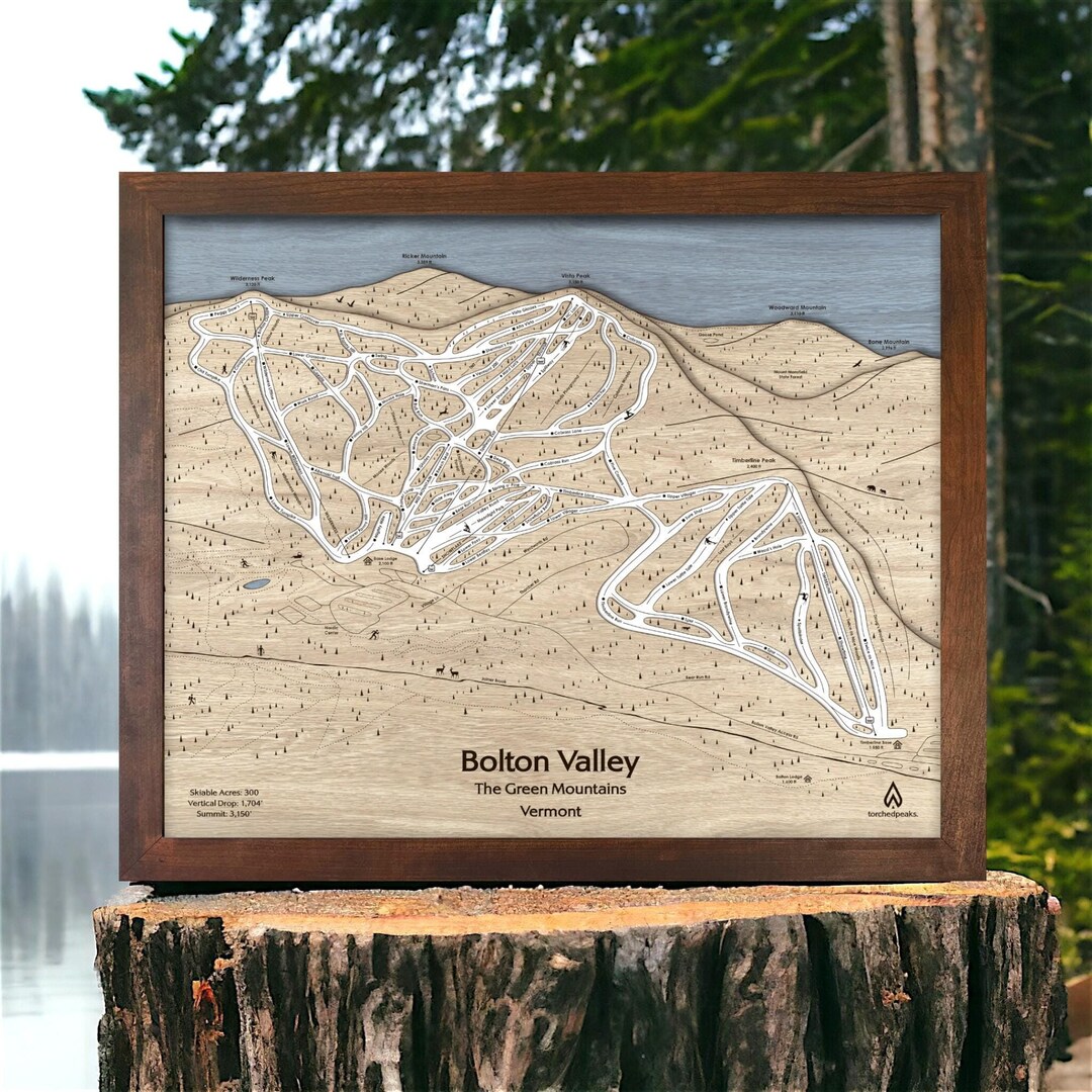 Bolton Valley Vermont Ski Trail Map | Custom Wood Ski Resort Art, Ski ...
