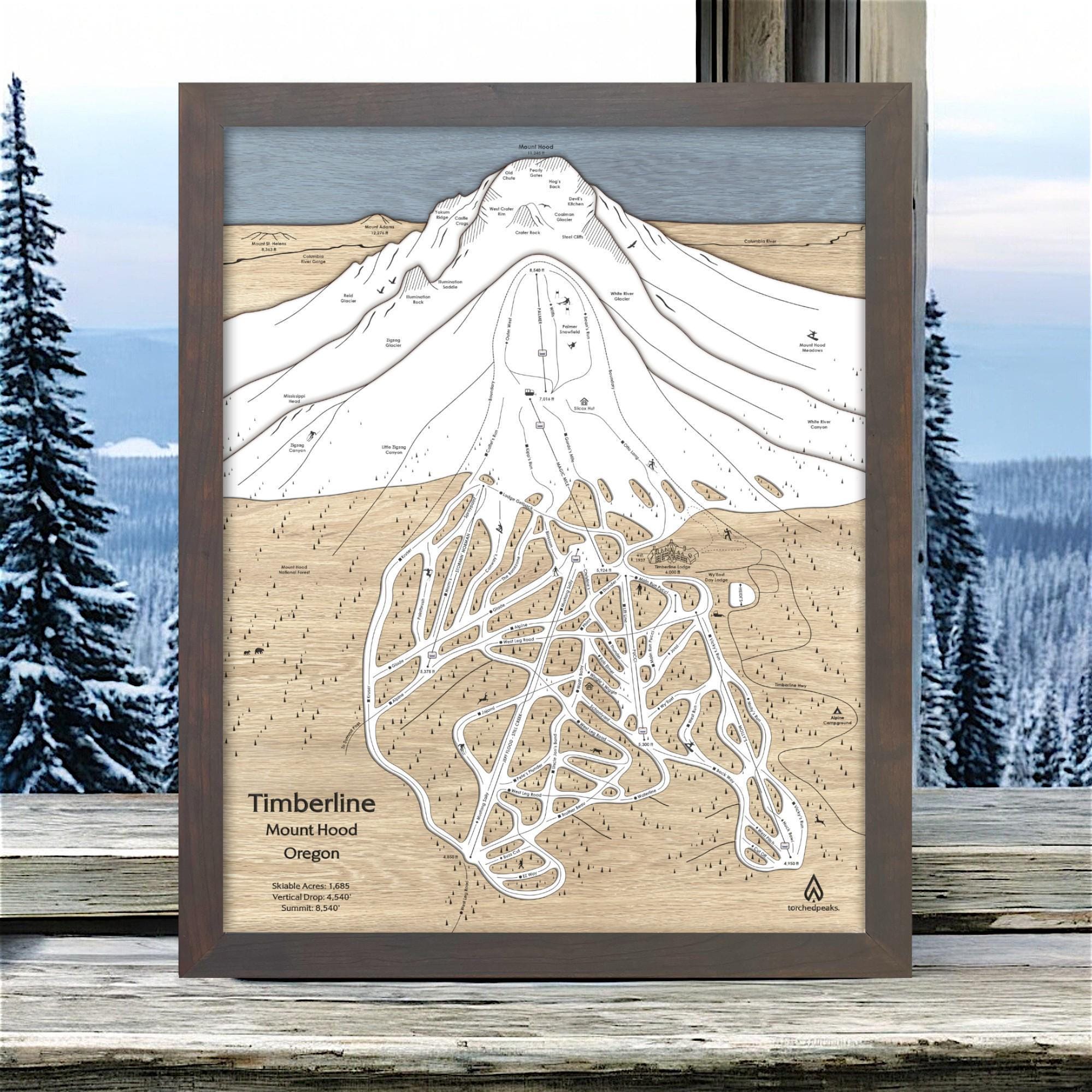 Timberline Lodge Mount Hood Ski Trail Map | Wooden Ski Map, Skiing Sign ...