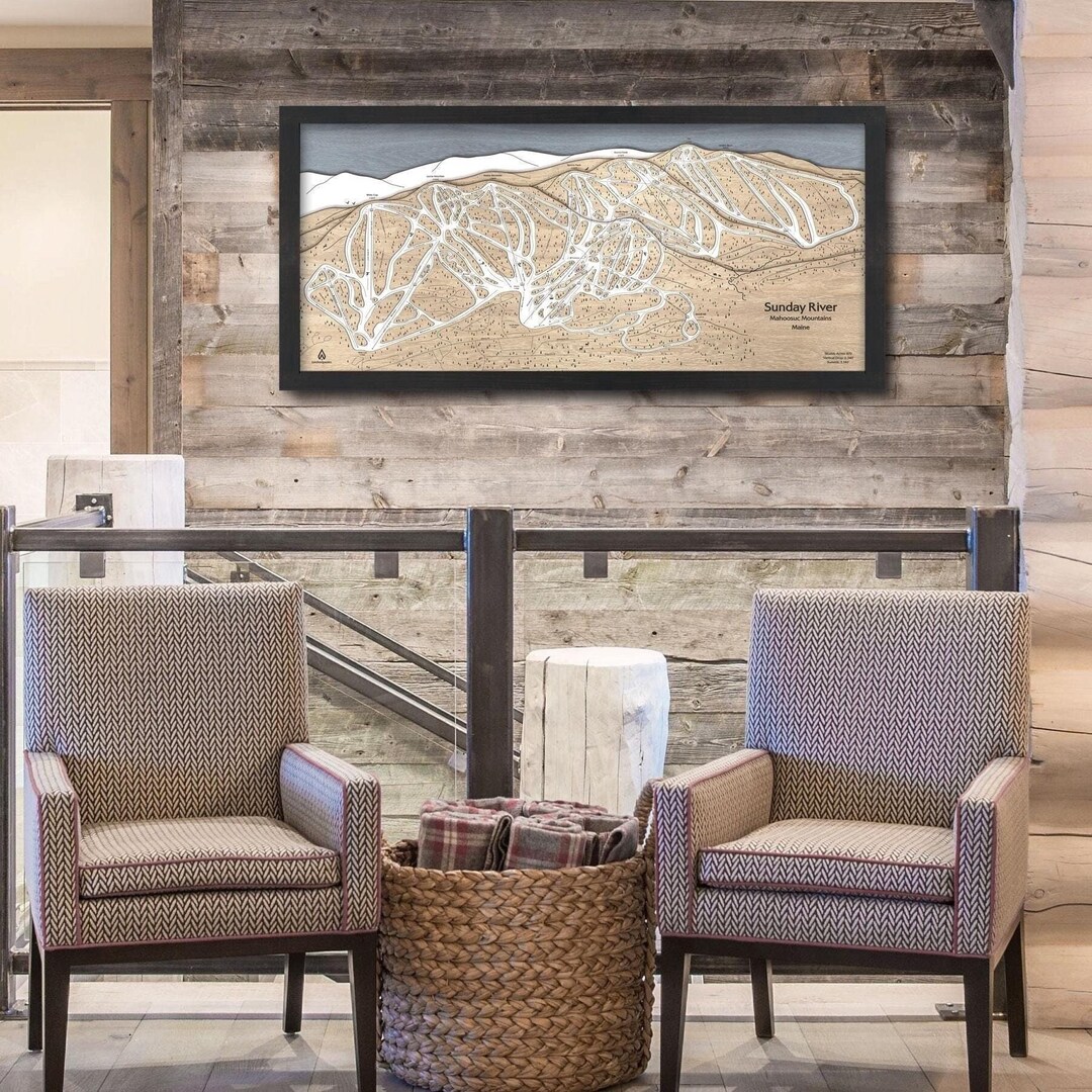 Sunday River, Maine Ski Trail Map Art | Sunday River Map, Wooden Ski ...