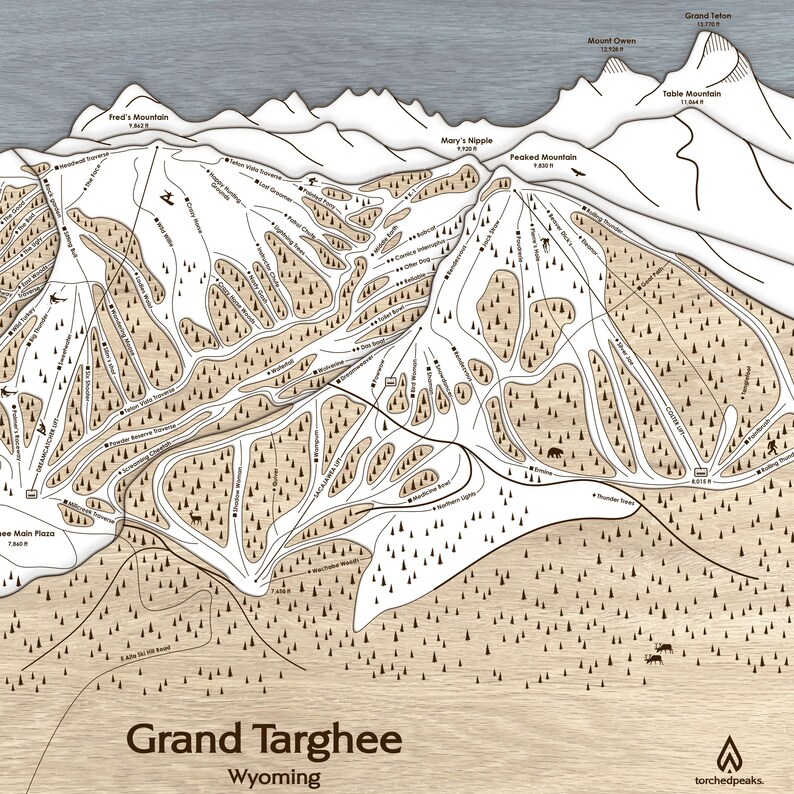 3D Grand Targhee, WY Ski Trail Map Art Wooden Ski Slope Art, Layered ...