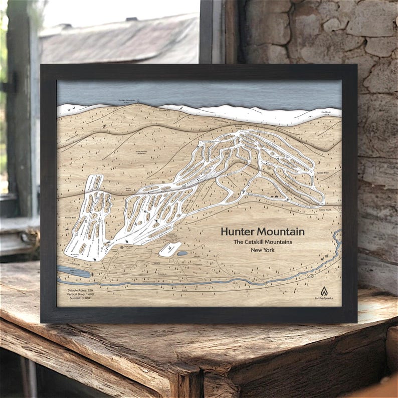 Hunter Mountain New York Ski Trail Map Art | Custom Wood Ski Map, Ski ...