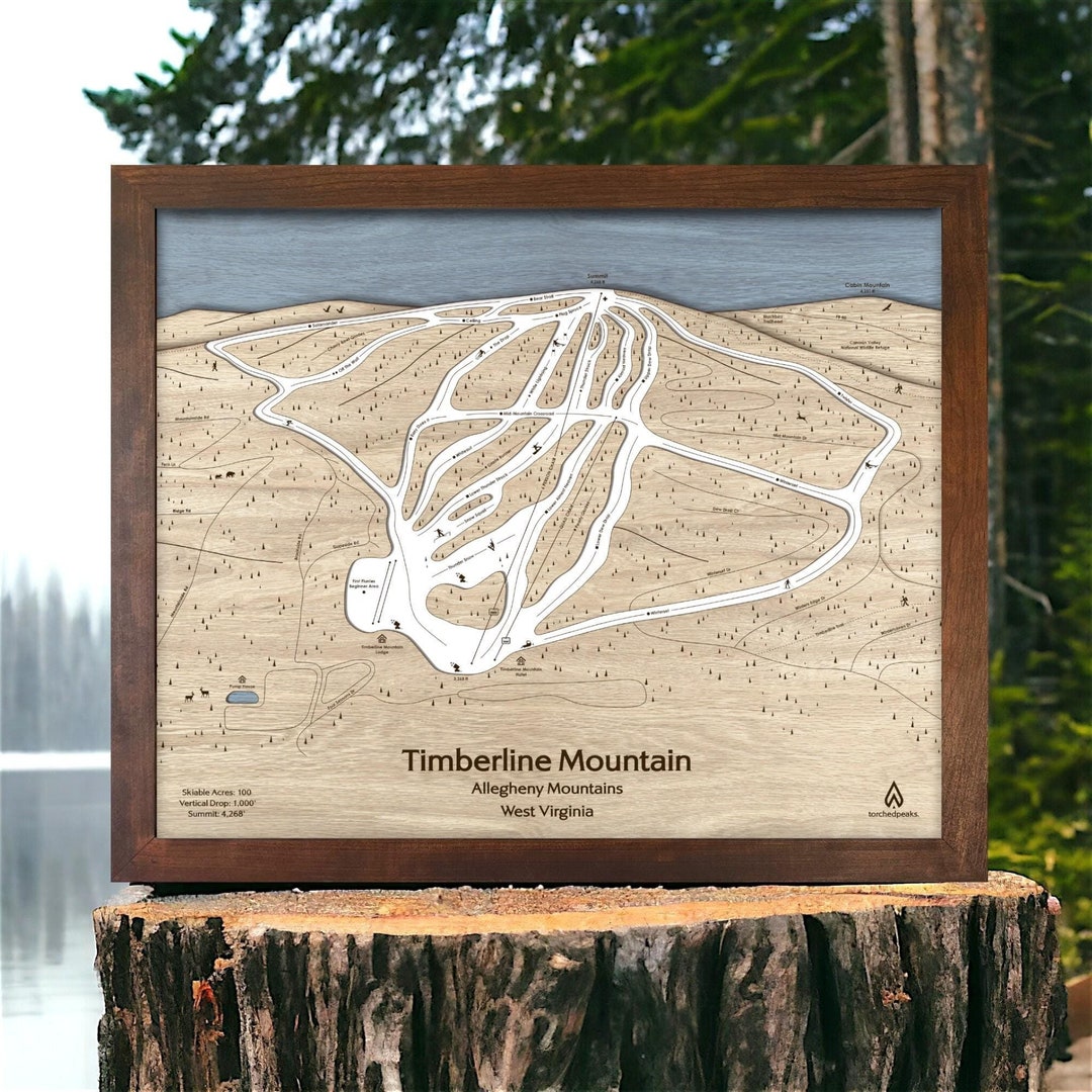 Timberline Mountain, WV Ski Trail Map | Wooden Ski Map, Ski Slope Sign ...