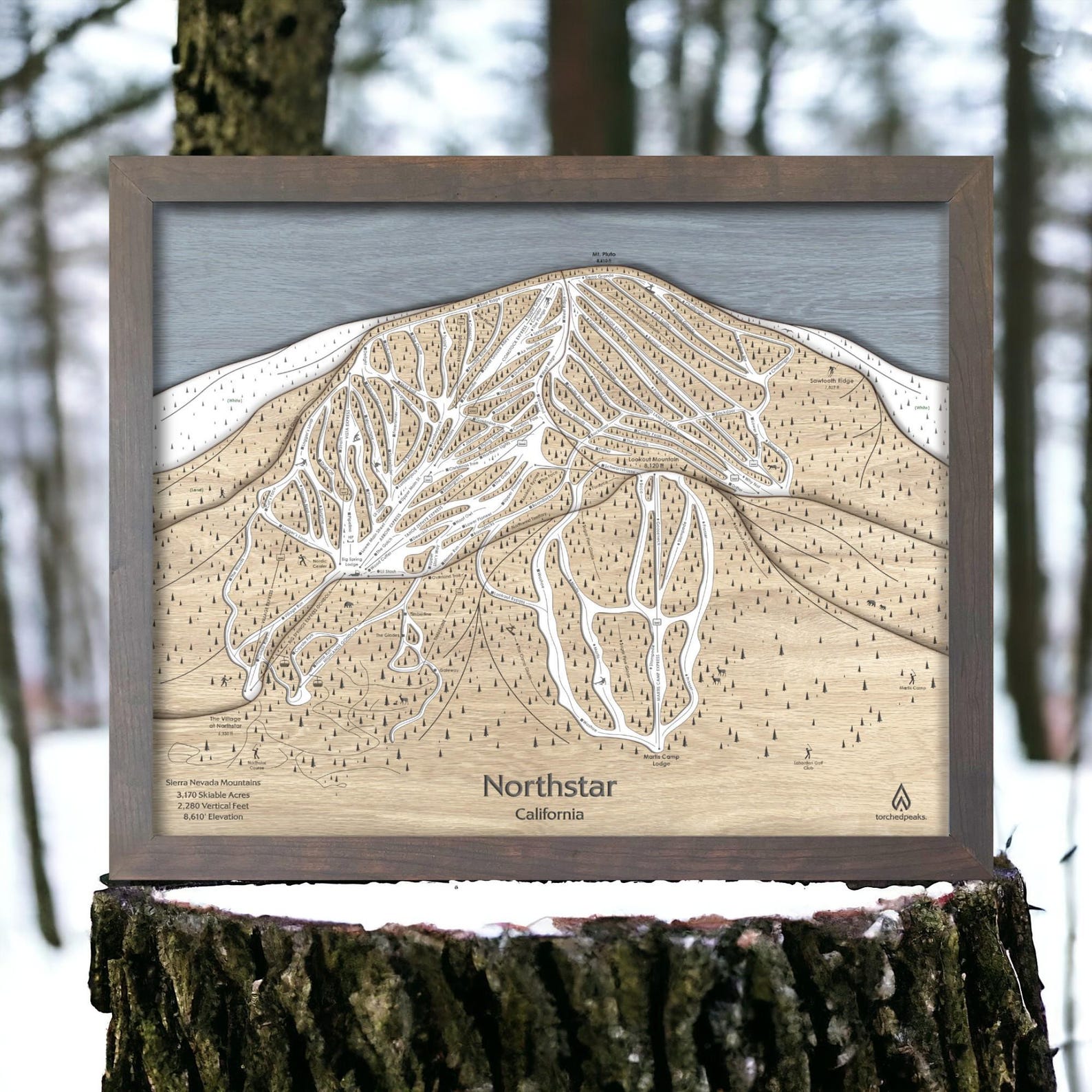 Northstar Ski Resort Trail Map | Wood Ski Map, Ski Slope Art, Layered ...