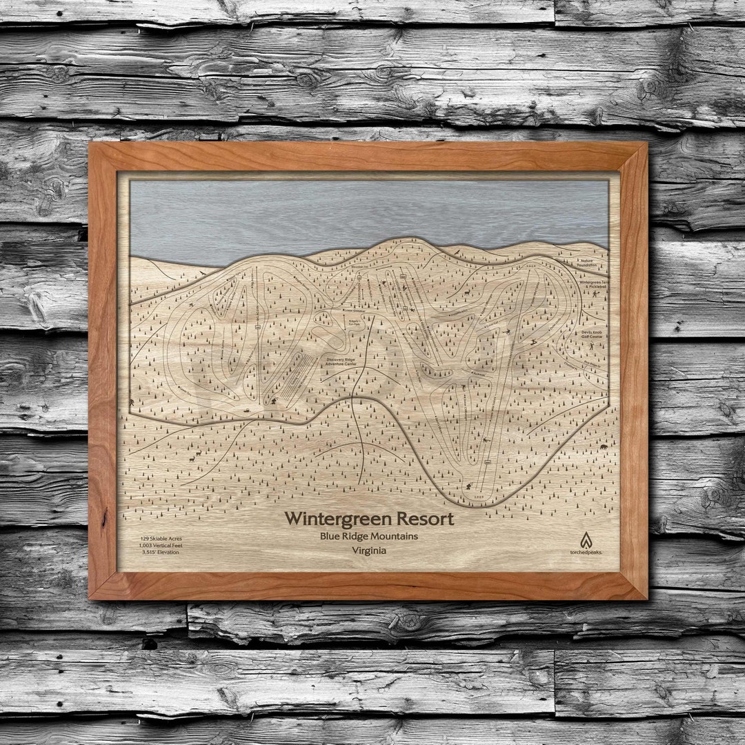 3D Wintergreen, VA Ski Trail Map Art Ski Slope Mountain Art, Engraved ...