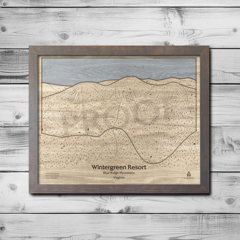 Wintergreen, VA Ski Trail Map Art | Ski Slope Mountain Art, Engraved ...