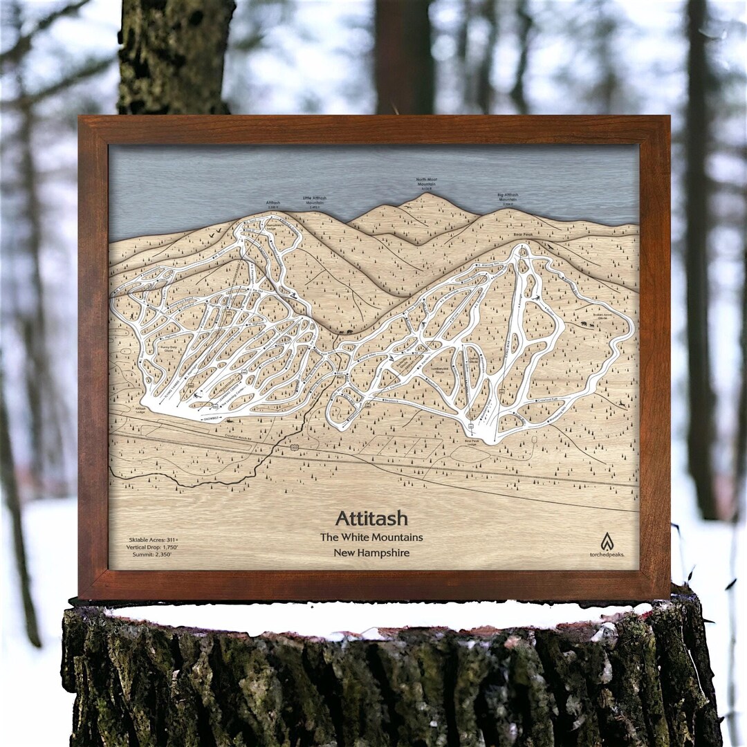 3D Attitash Mountain, NH Ski Trail Map Custom Wood Ski Map, Ski Decor, Ski Slope Mountain Art ...